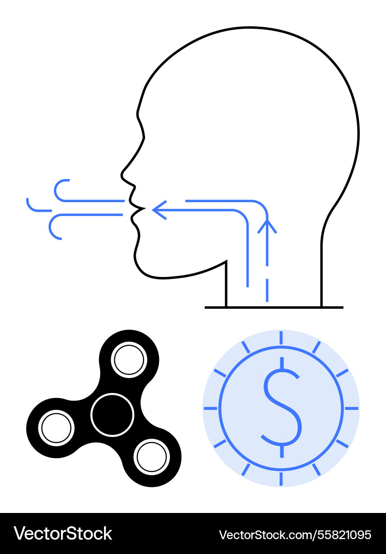 Human head profile with airflow arrows fidget Vector Image