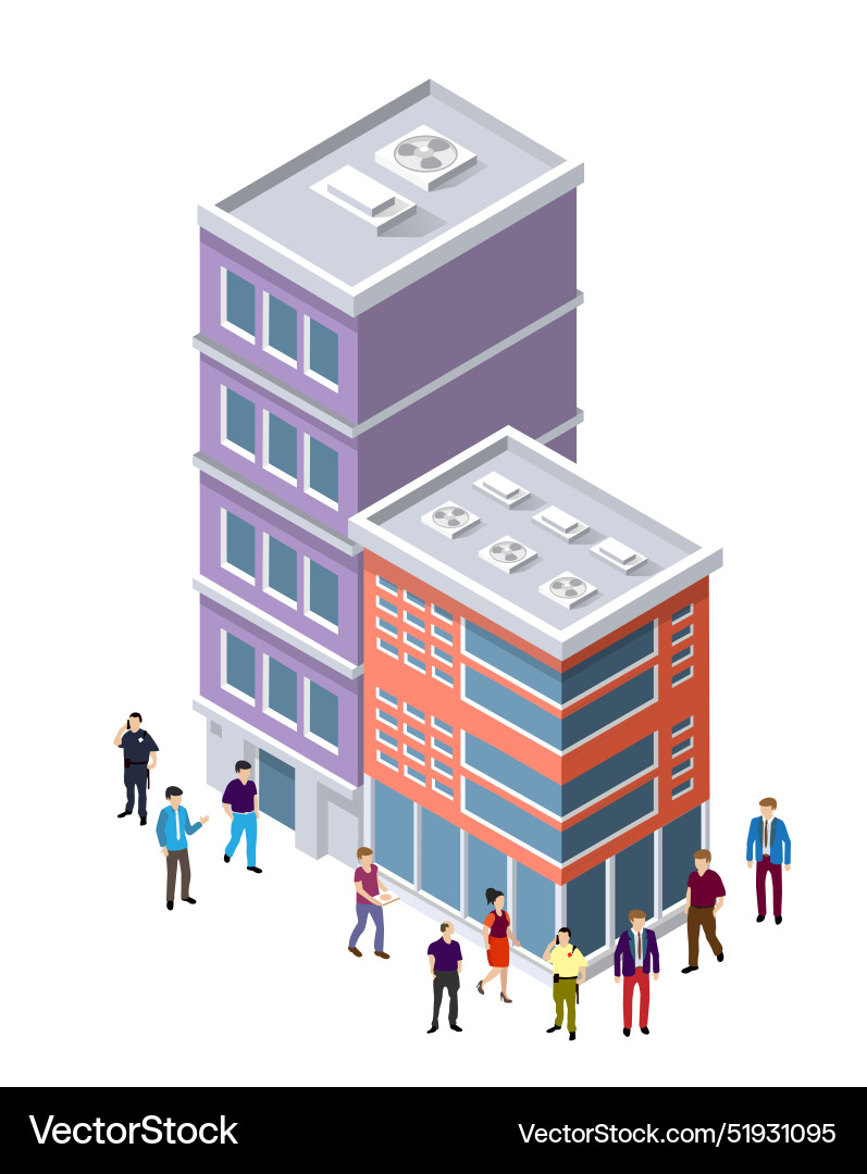 People walking near modern buildings isometric Vector Image