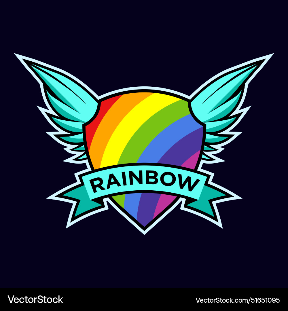 Rainbow football cricket team shield wings Vector Image