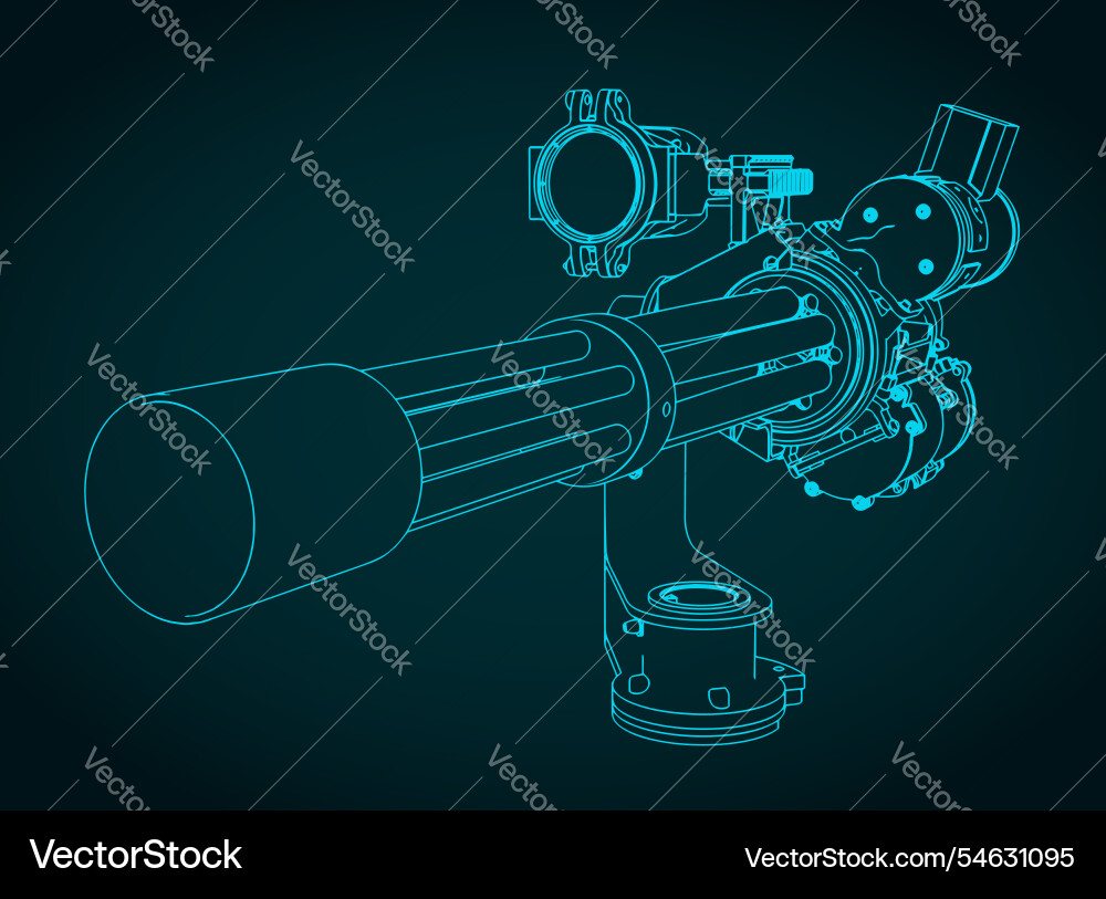 Six-Barrel Rotary Machine Gun Turret Royalty Free Vector