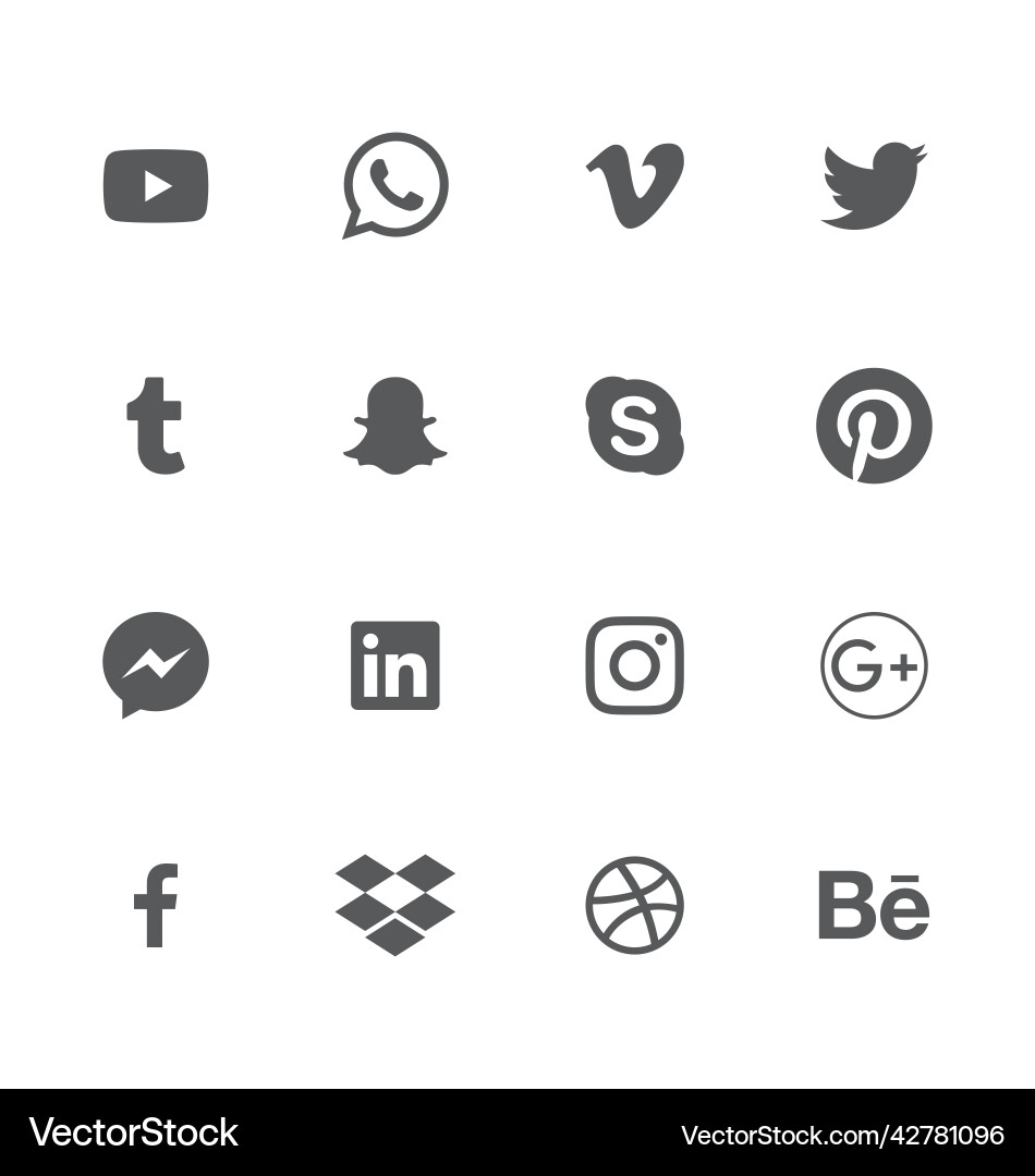 Grey social media icons reverse alphabetical order