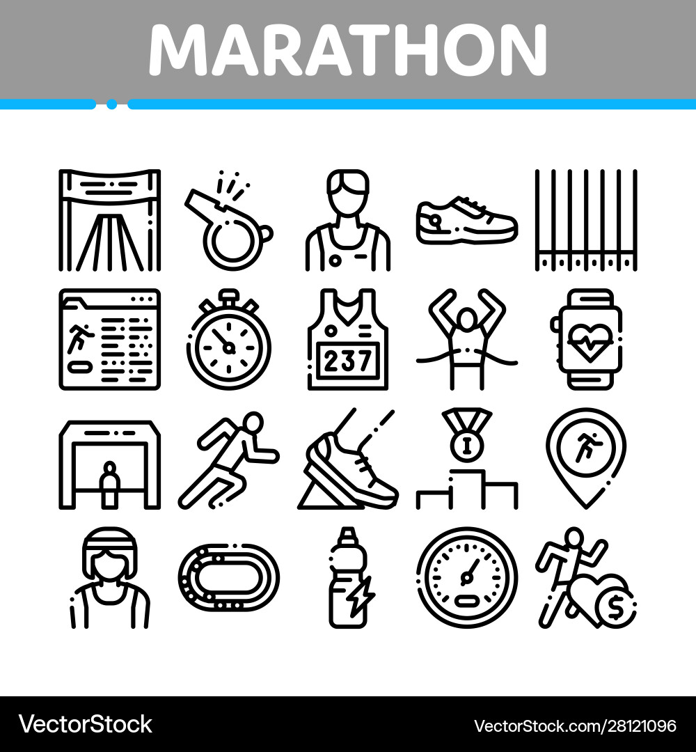 Marathon collection elements icons set Royalty Free Vector