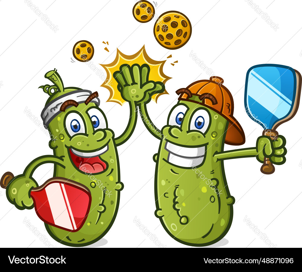 Pickleball Mascots High Five Celebration Vector Image