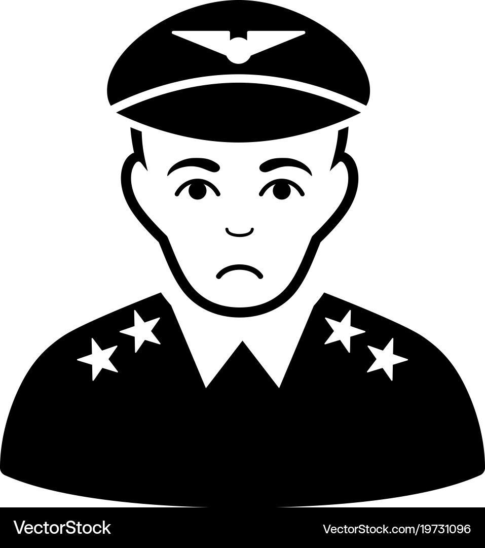 Sad Militär Pilot Offizier schwarze Ikone Vektorbild