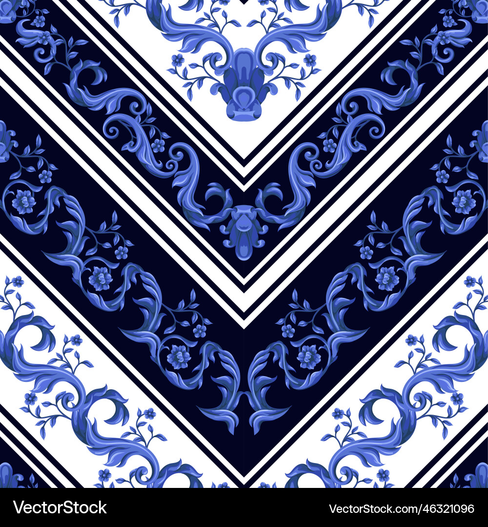 Seamless pattern with blue baroque elements Vector Image