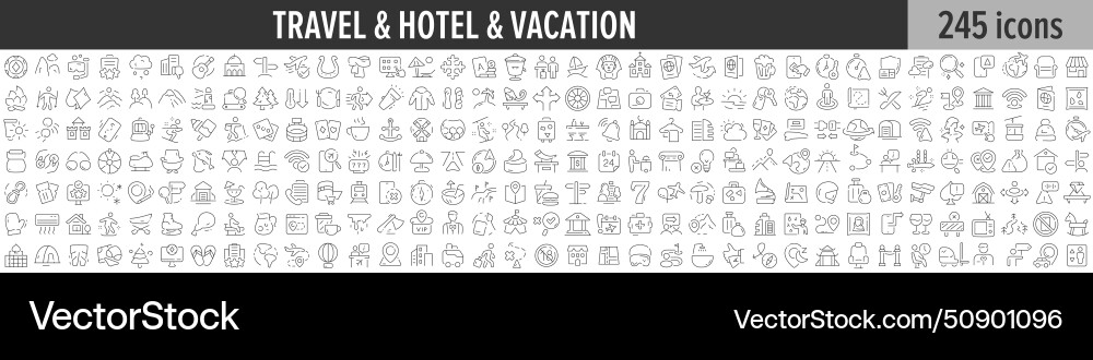 Travel hotel and vacation linear icon collection Vector Image