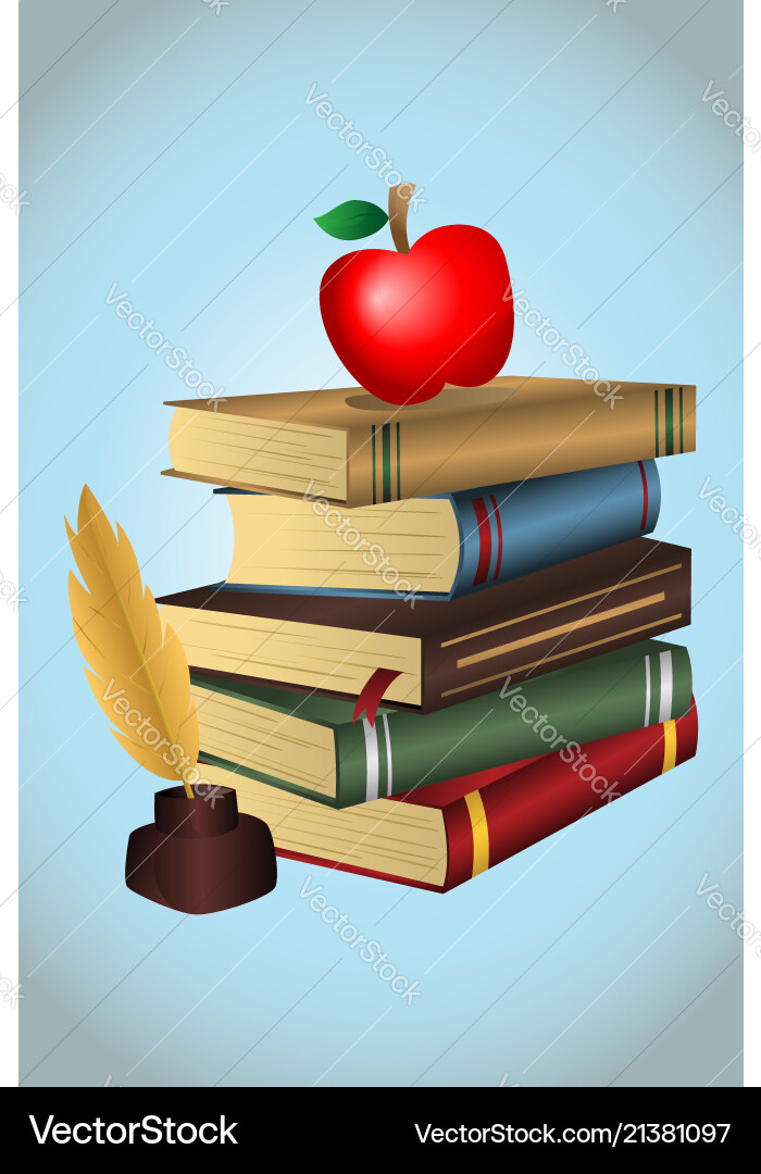 Books and apple Royalty Free Vector Image - VectorStock