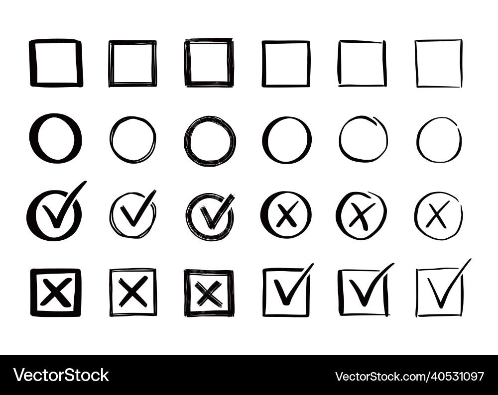 Check and cross mark set hand drawn Royalty Free Vector
