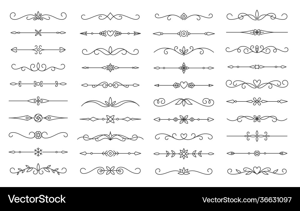 Divider line border underline vintage design set Vector Image
