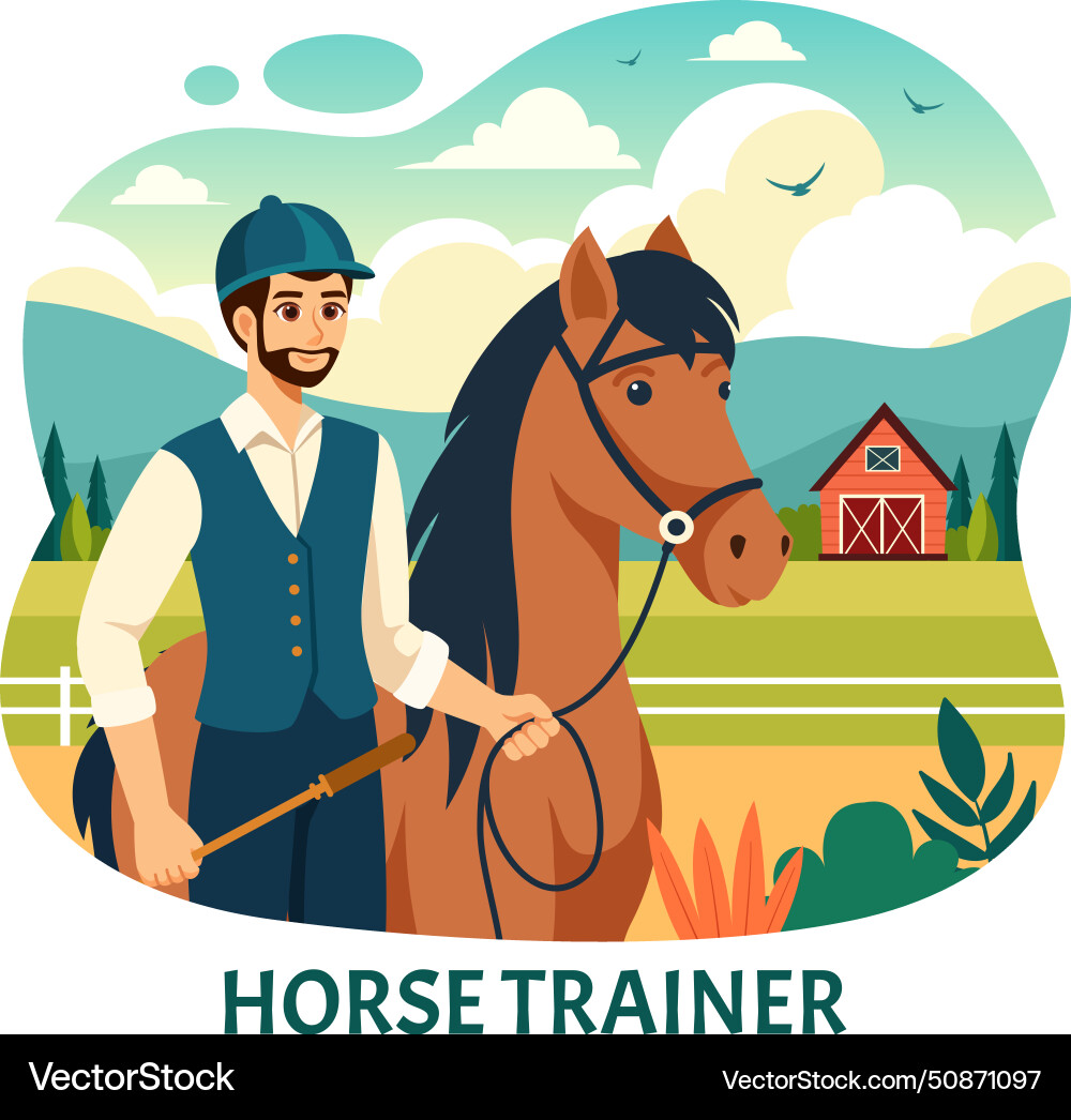 Equestrian sport horse trainer with training Vector Image
