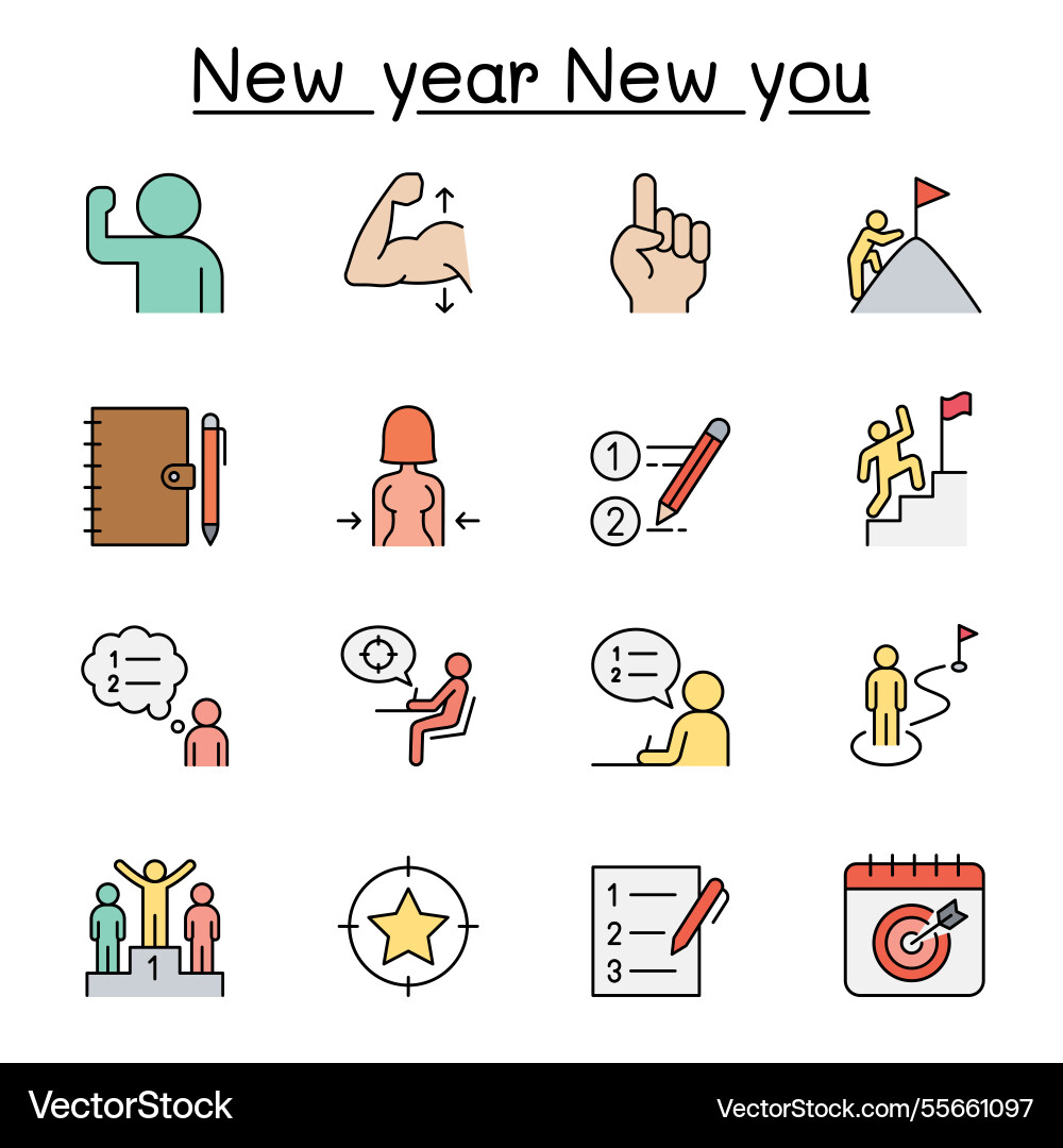 Intention and planing icon set color line style Vector Image