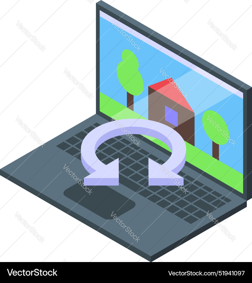 Laptop showing house image with update symbol Vector Image