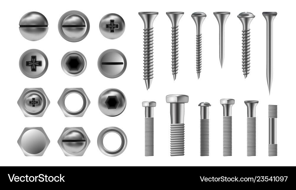 Metal Screw and Bolt Hardware Set Royalty Free Vector Image