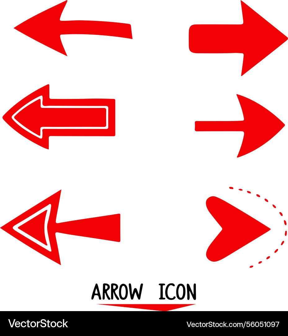 Red arrow hand draw curve icons Royalty Free Vector Image