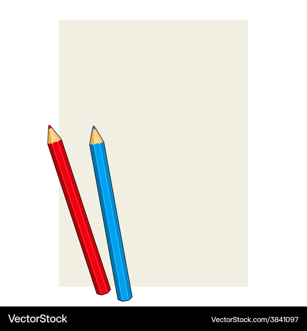 Two colored pencils on a blank paper Royalty Free Vector