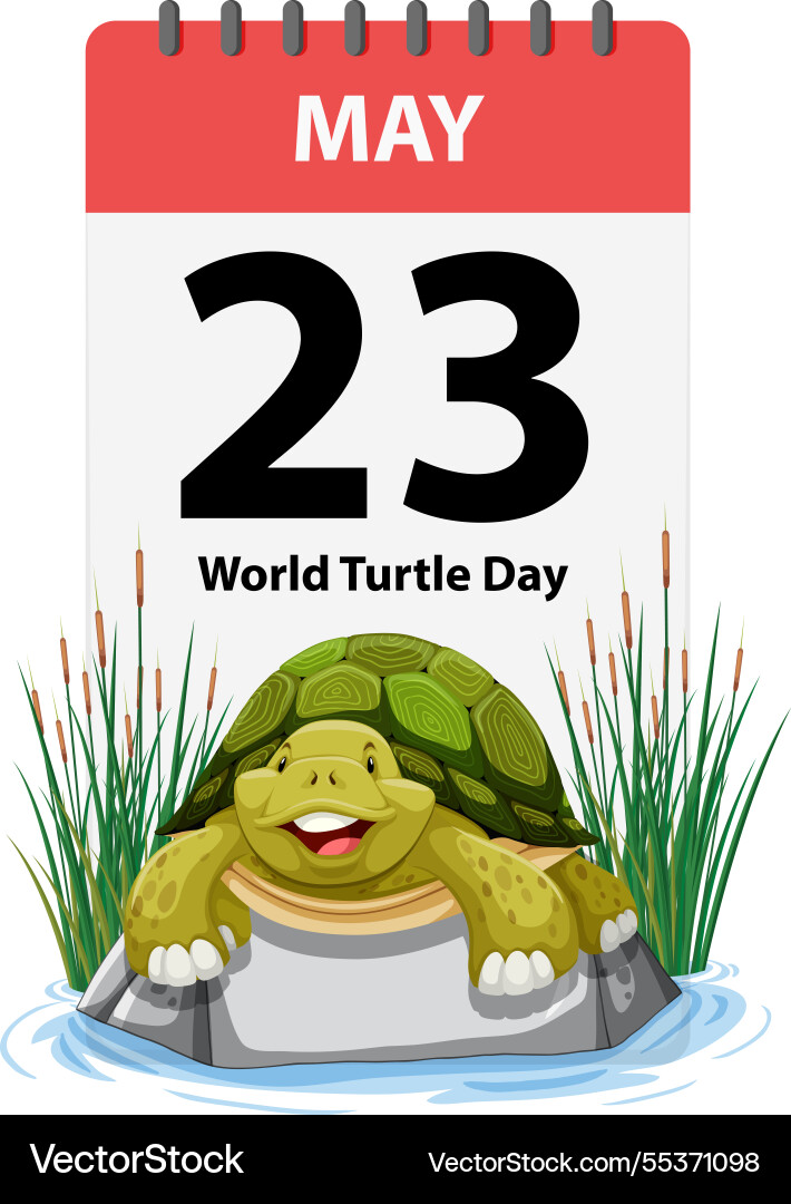 A turtle on calendar page Royalty Free Vector Image