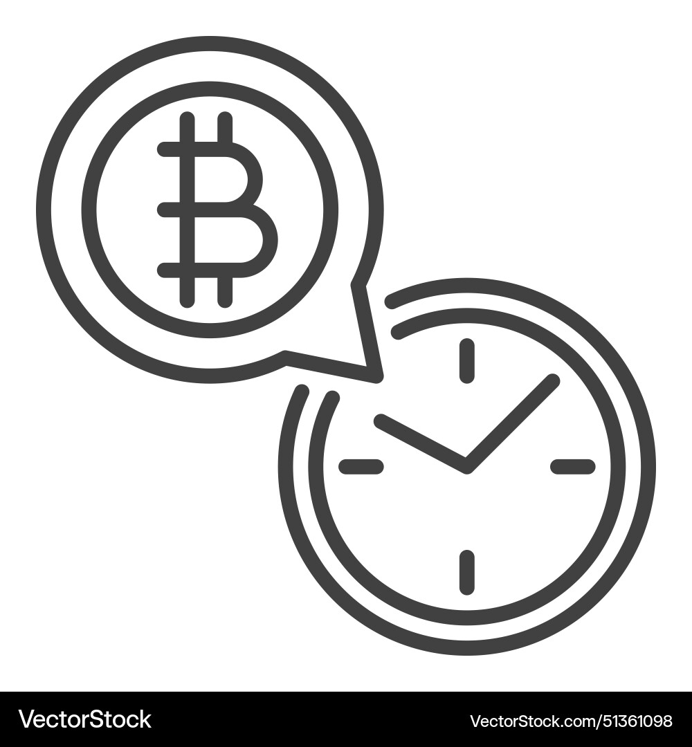Bitcoin time cryptocurrency clock outline icon Vector Image