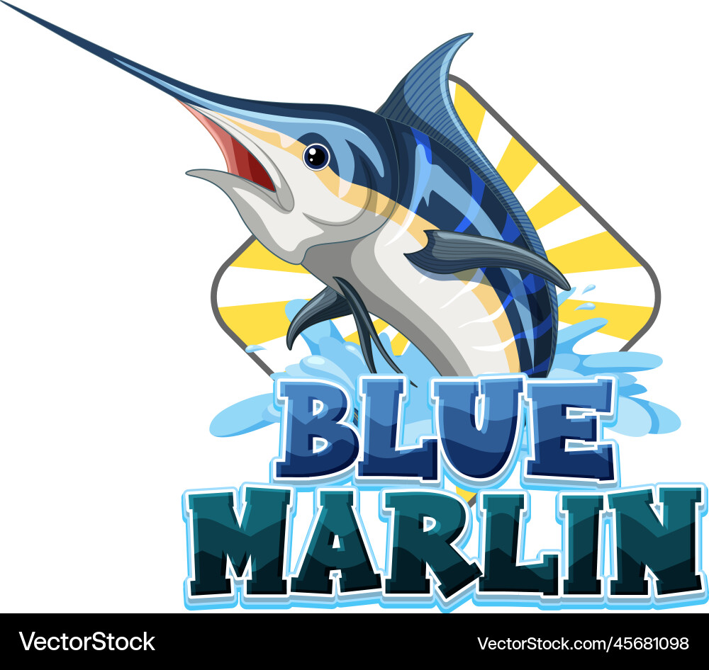 Blue marlin fish logo with carton character Vector Image