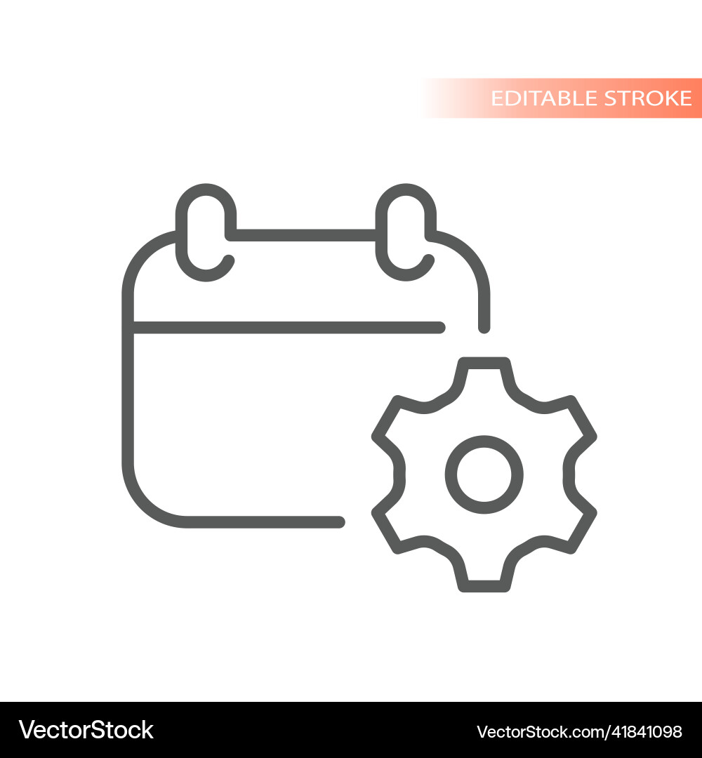 Calendar and gear line icon Royalty Free Vector Image