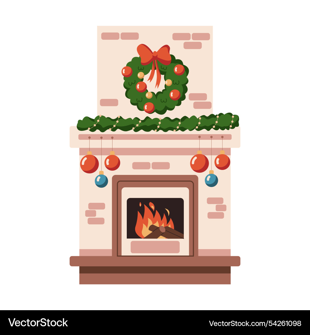 Christmas fireplace with festive garlands Vector Image