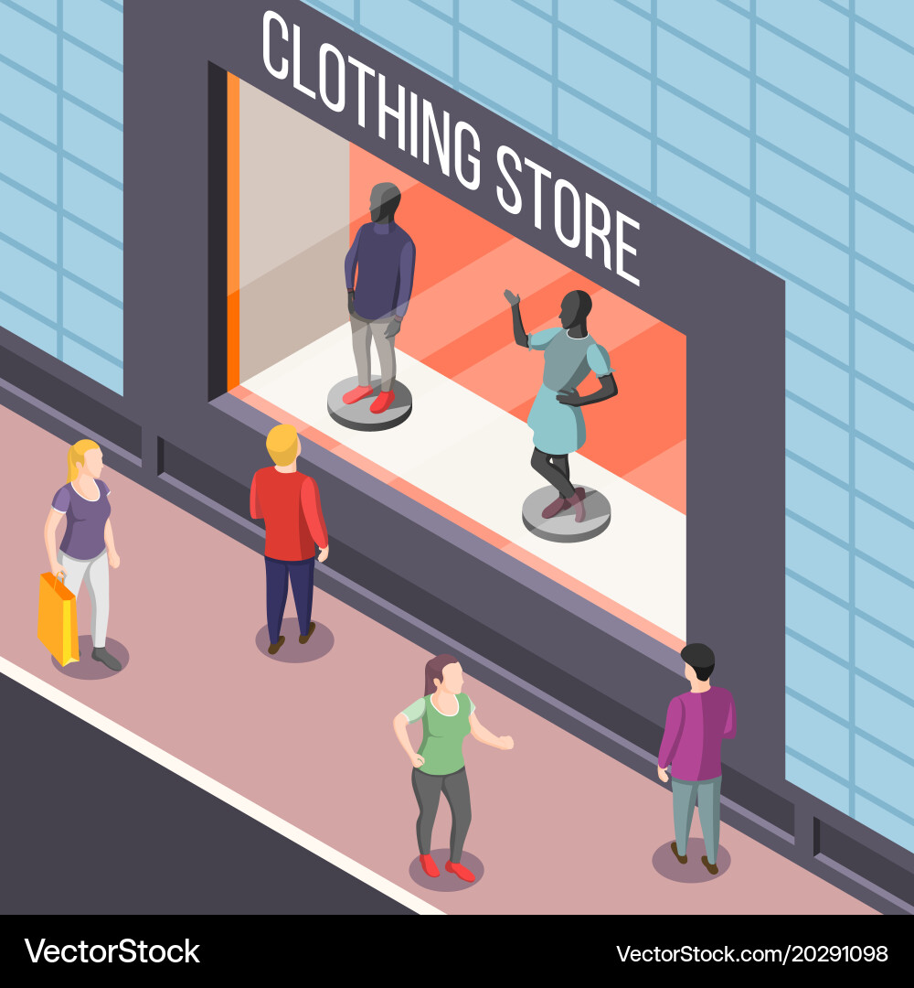 Clothing store isometric background Royalty Free Vector