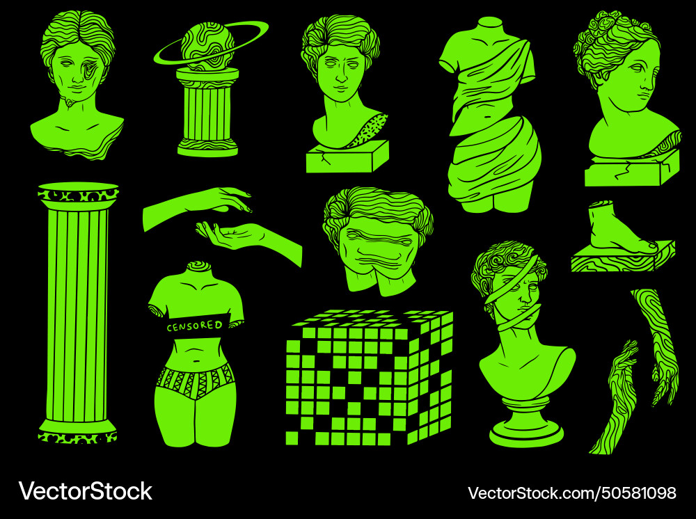 Green greek ancient statues surreal elements Vector Image