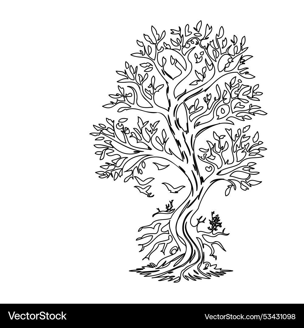 Haunted tree outline sketch Royalty Free Vector Image