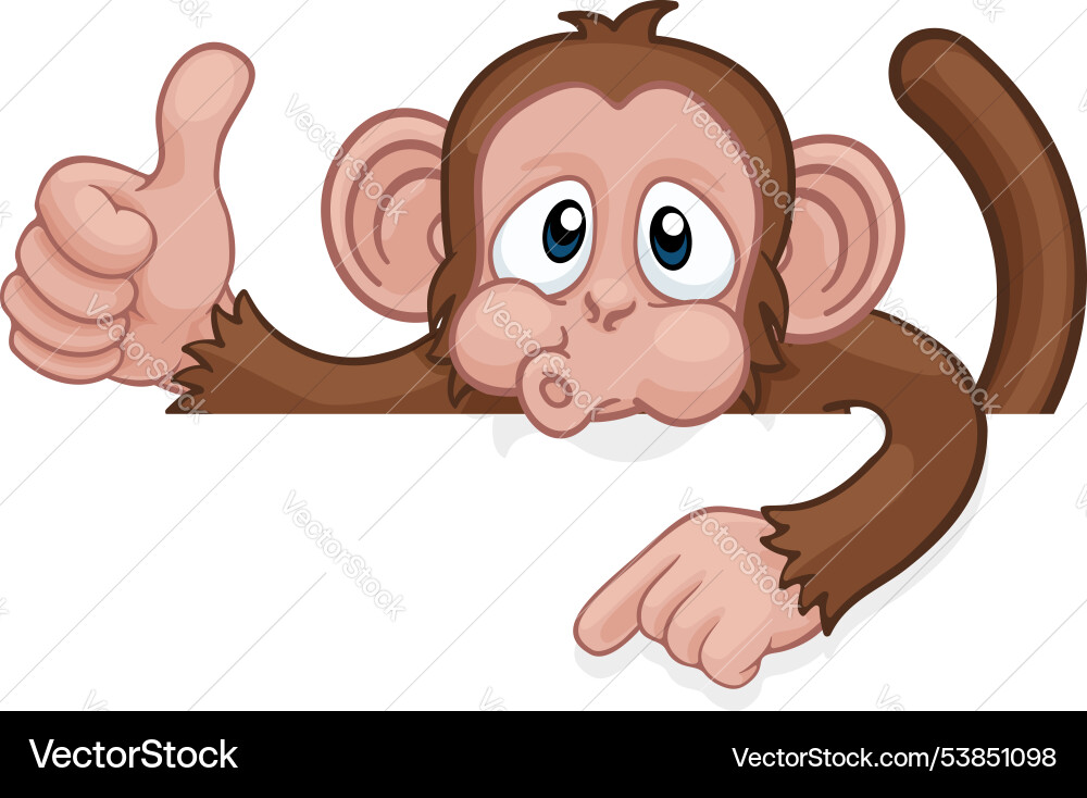 Monkey cartoon character animal pointing at sign Vector Image