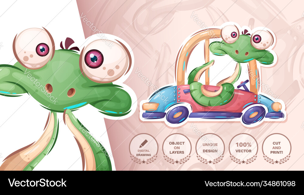 Snake driver car - cute sticker Royalty Free Vector Image