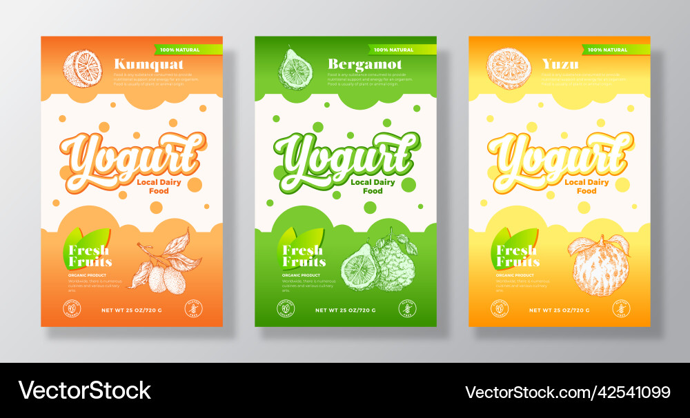 Fruits and berries yogurt label templates set Vector Image