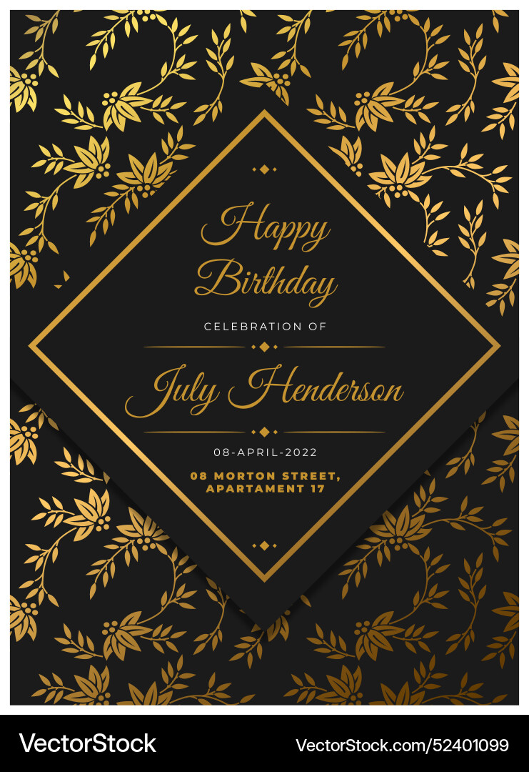 Gradient golden birthday invitation Royalty Free Vector