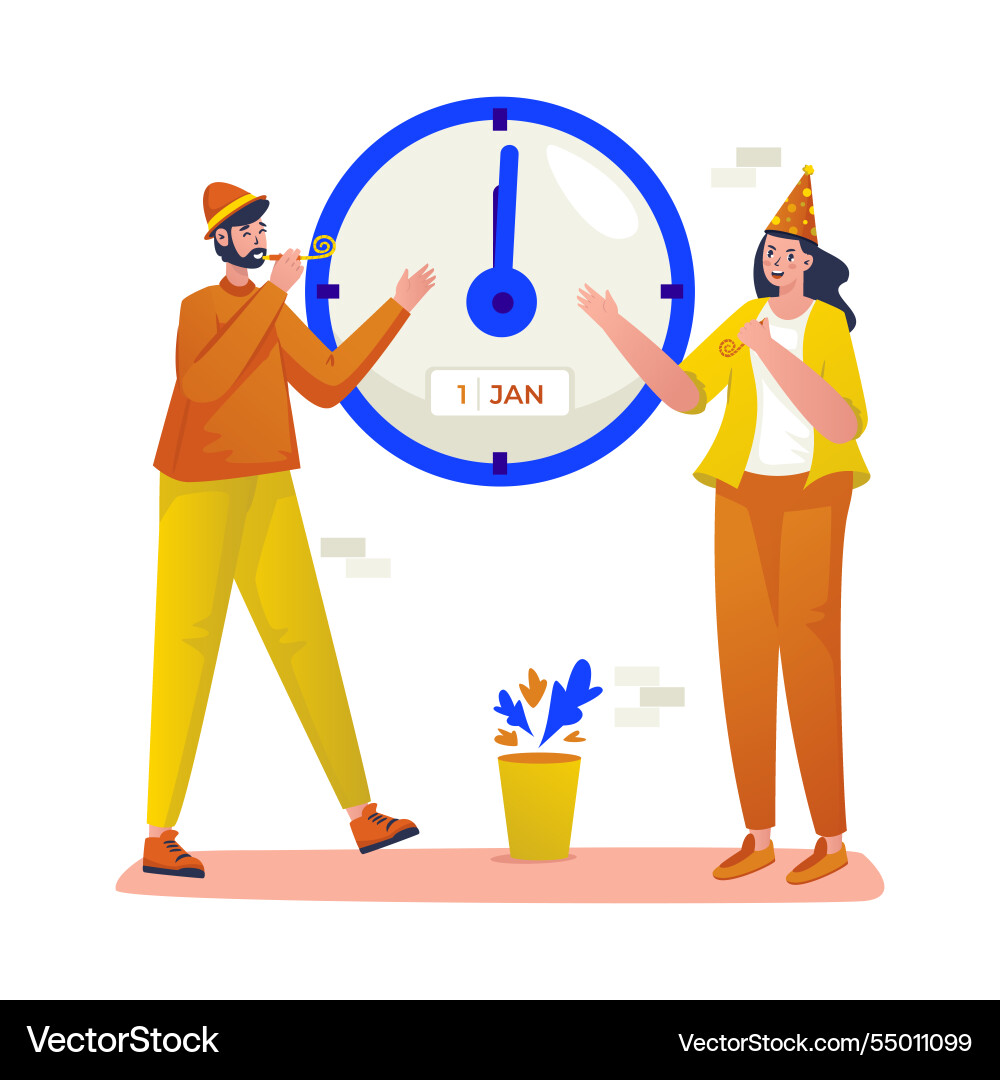 Happy couple waiting midnight new year Royalty Free Vector