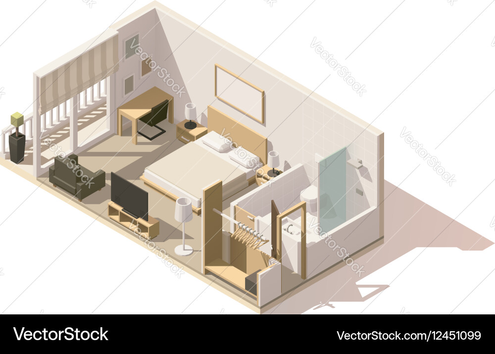 Isometric low poly hotel room icon Royalty Free Vector Image