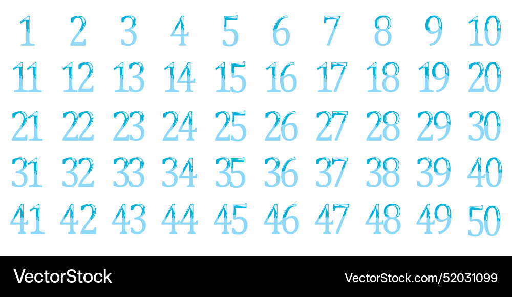 Numbers design 1 to 50 blue icel melted gradation Vector Image