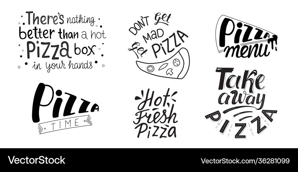 Pizza sign quotes for delivery take away box Vector Image