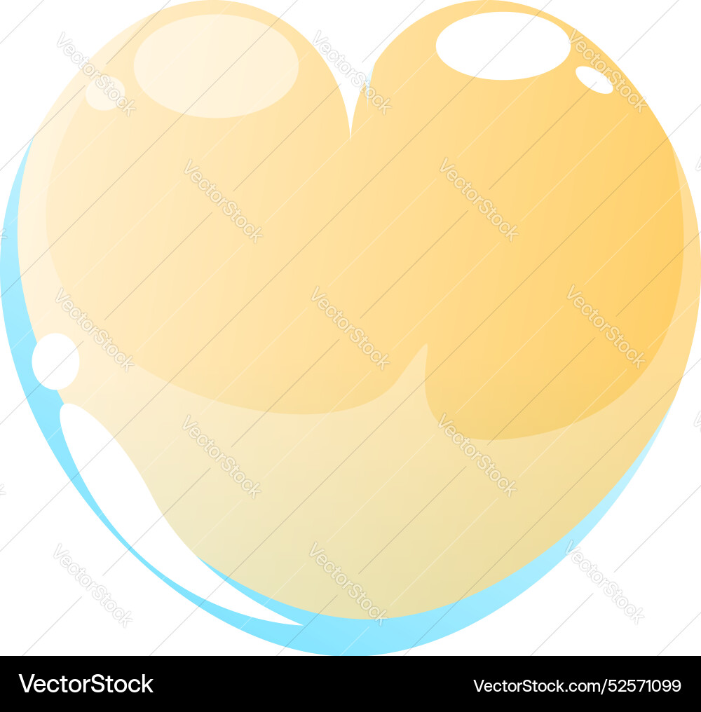 Shiny yellow heart shaped bubble floating on white