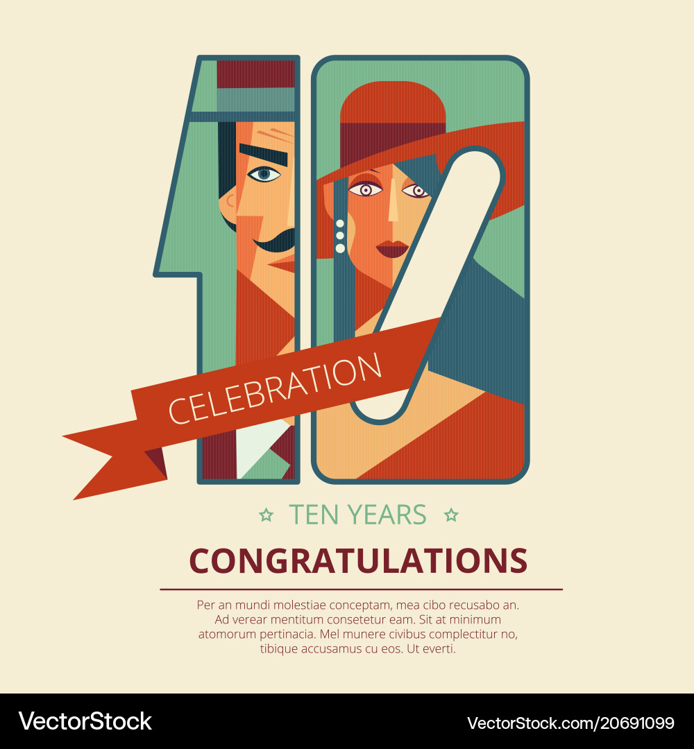 Ten years anniversary card template Royalty Free Vector