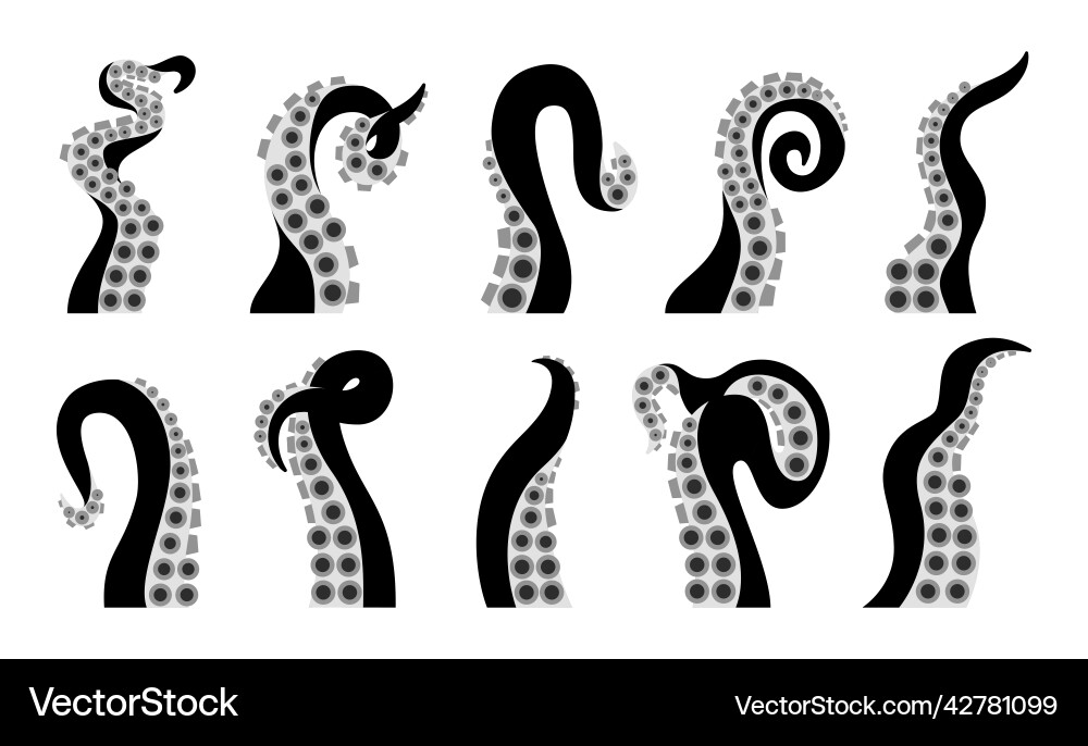 Tentacle octopus set Royalty Free Vector Image