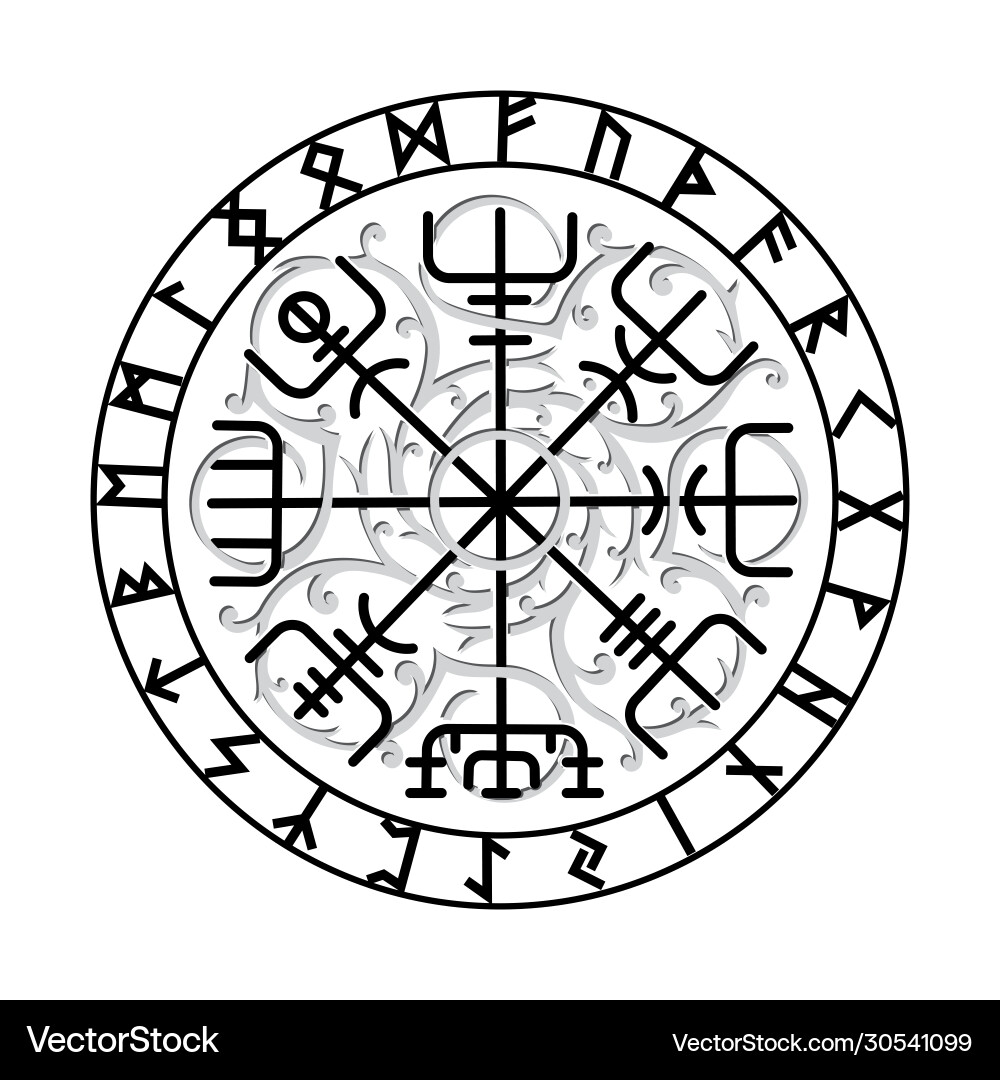 Vegvisir Norse Magic Compass Rune Symbol Vektorbild