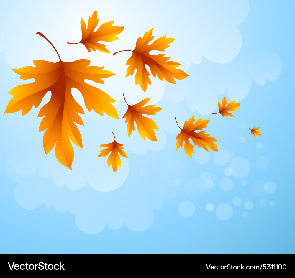 Autumn leaves background of blue sky Royalty Free Vector