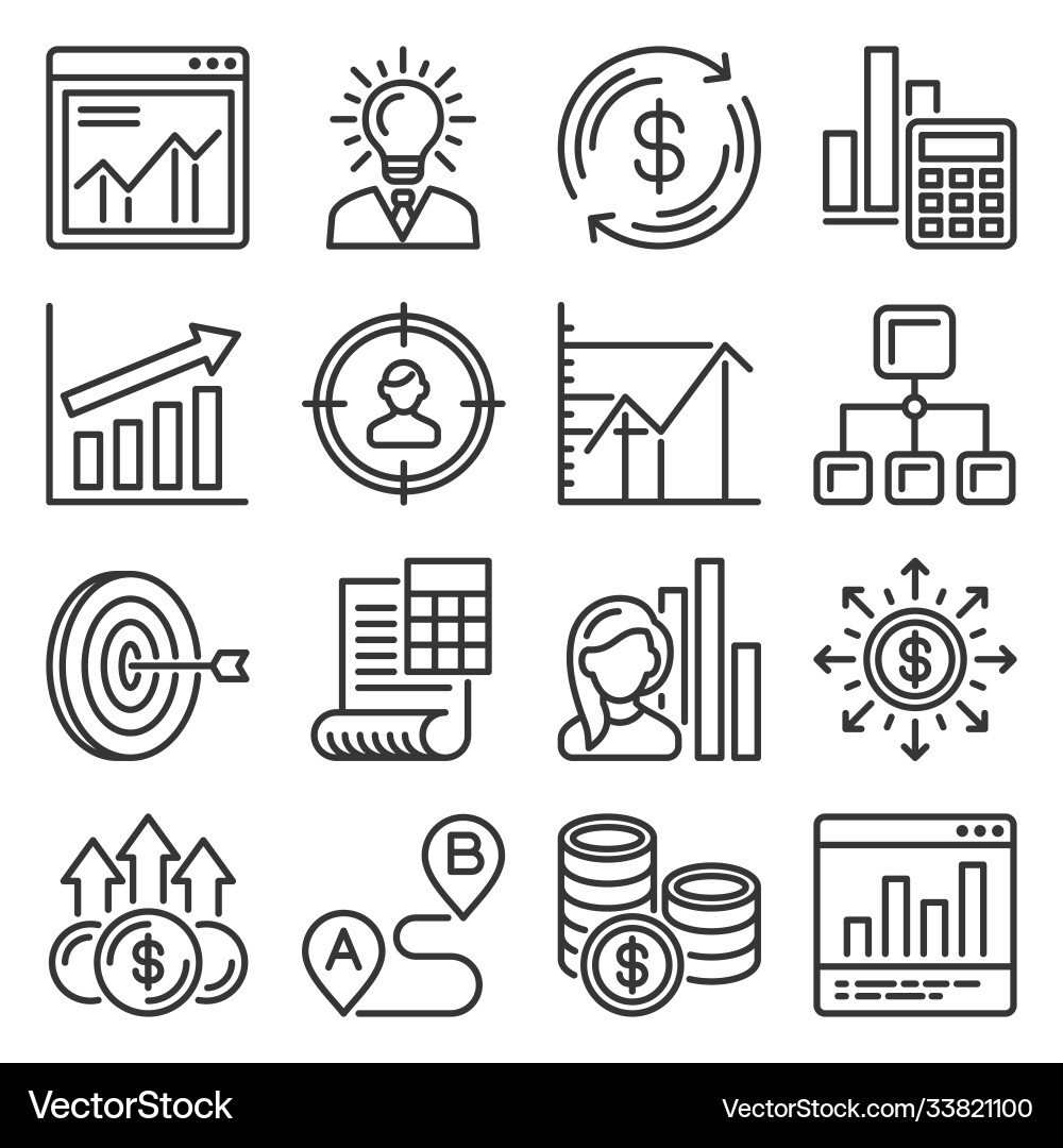 Business plan and planning icons set Royalty Free Vector