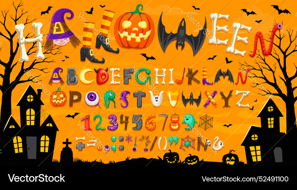 Cartoon halloween font scary type witch typeface Vector Image