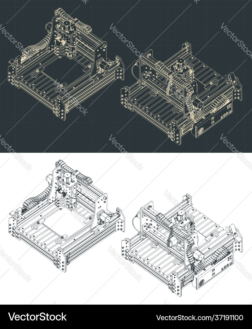 Cnc milling machine isometric blueprints Vector Image