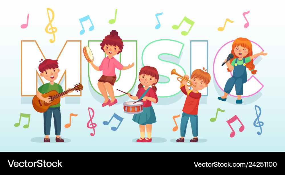 Kids playing music children musical instruments Vector Image