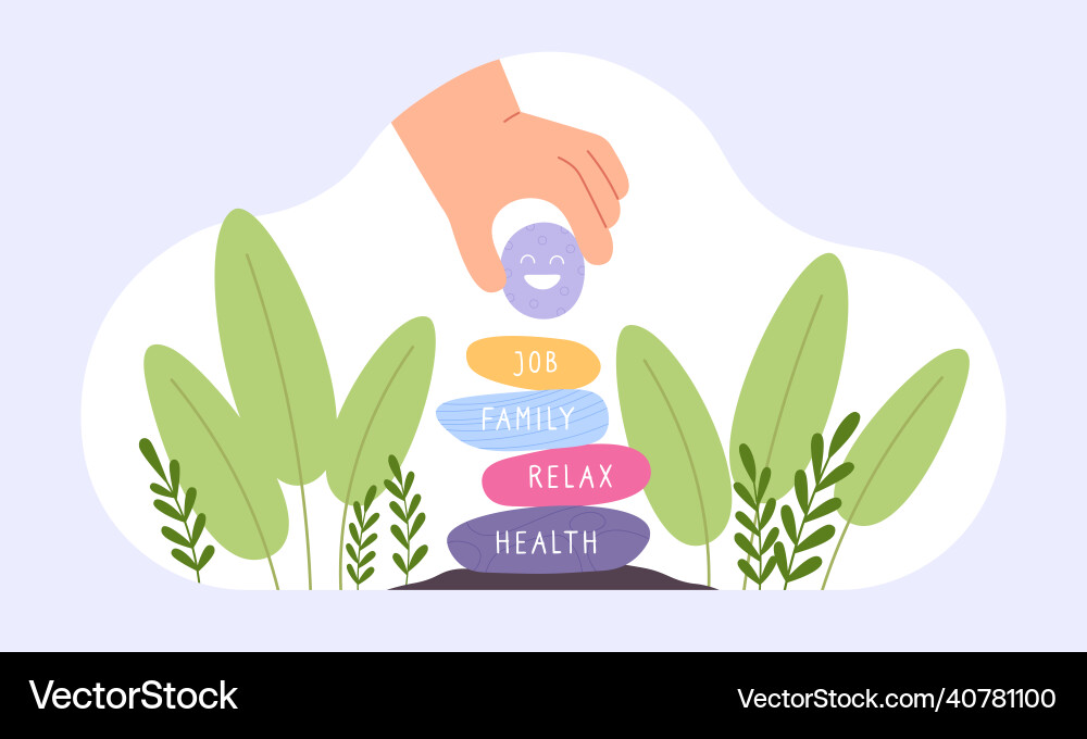 Life balance concept with hand stacking pebble Vector Image