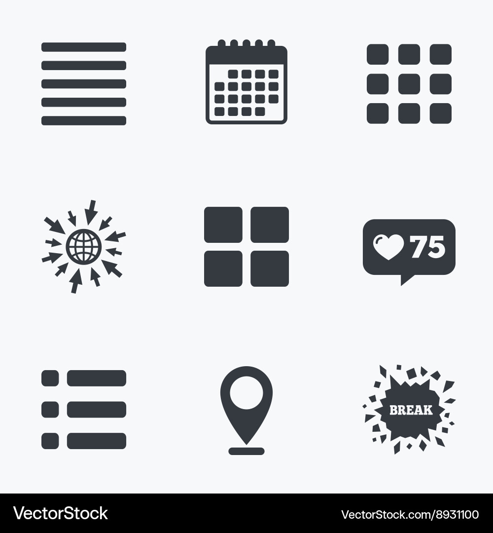 List menu icons content view options Royalty Free Vector