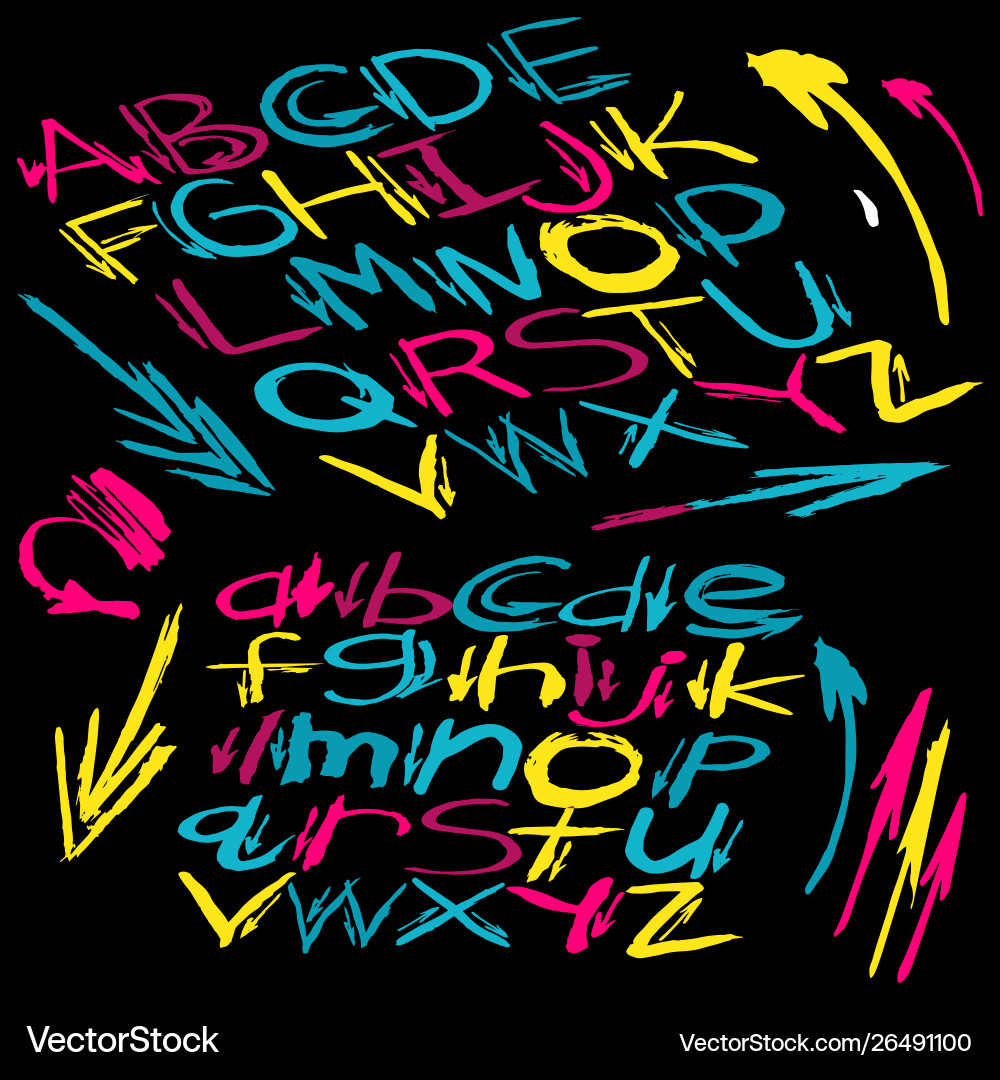 Psychedelisches Alphabet Colorful Psychedelic Hippie Alphabet On White