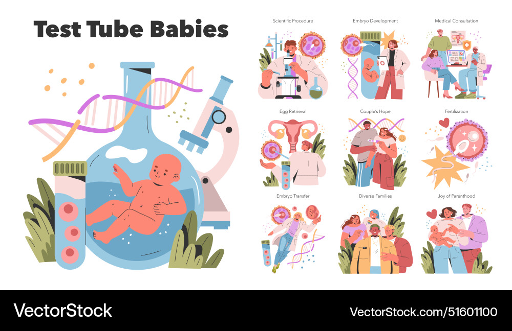 Test tube babies flat Royalty Free Vector Image