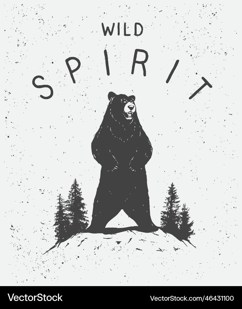 Wild spirit label with bear Royalty Free Vector Image