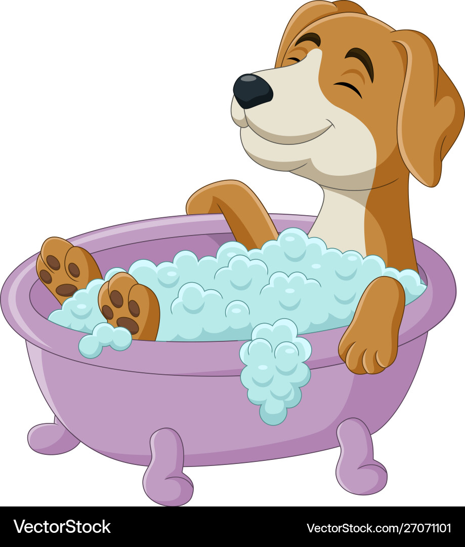 Cartoon dog having a bath in bathtub Royalty Free Vector